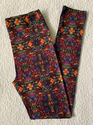 LuLaRoe Leggings OS Multicolor Rainbow Stained Glass Watercolor Damask ...