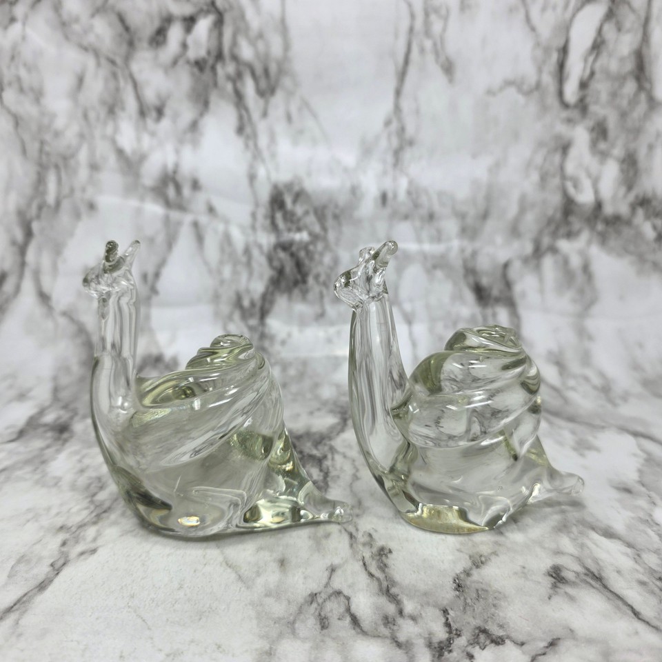 Set of 2 Vintage Clear Art Glass Snail Paperweights Decor Figurines | eBay