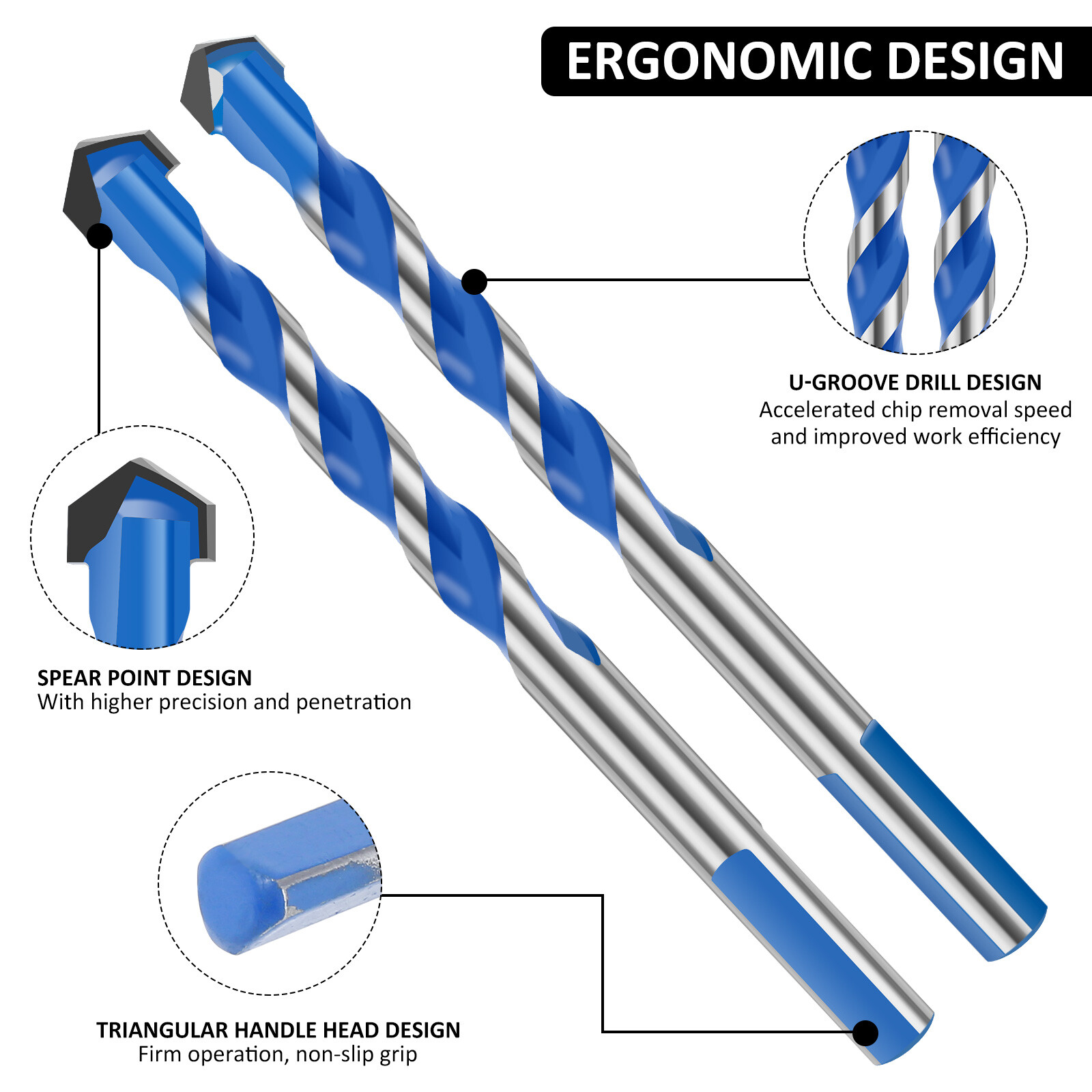 AU 12Pcs Drill Bit Set Triangle Hex Shank Masonry Drill Bit Set Carbide ...