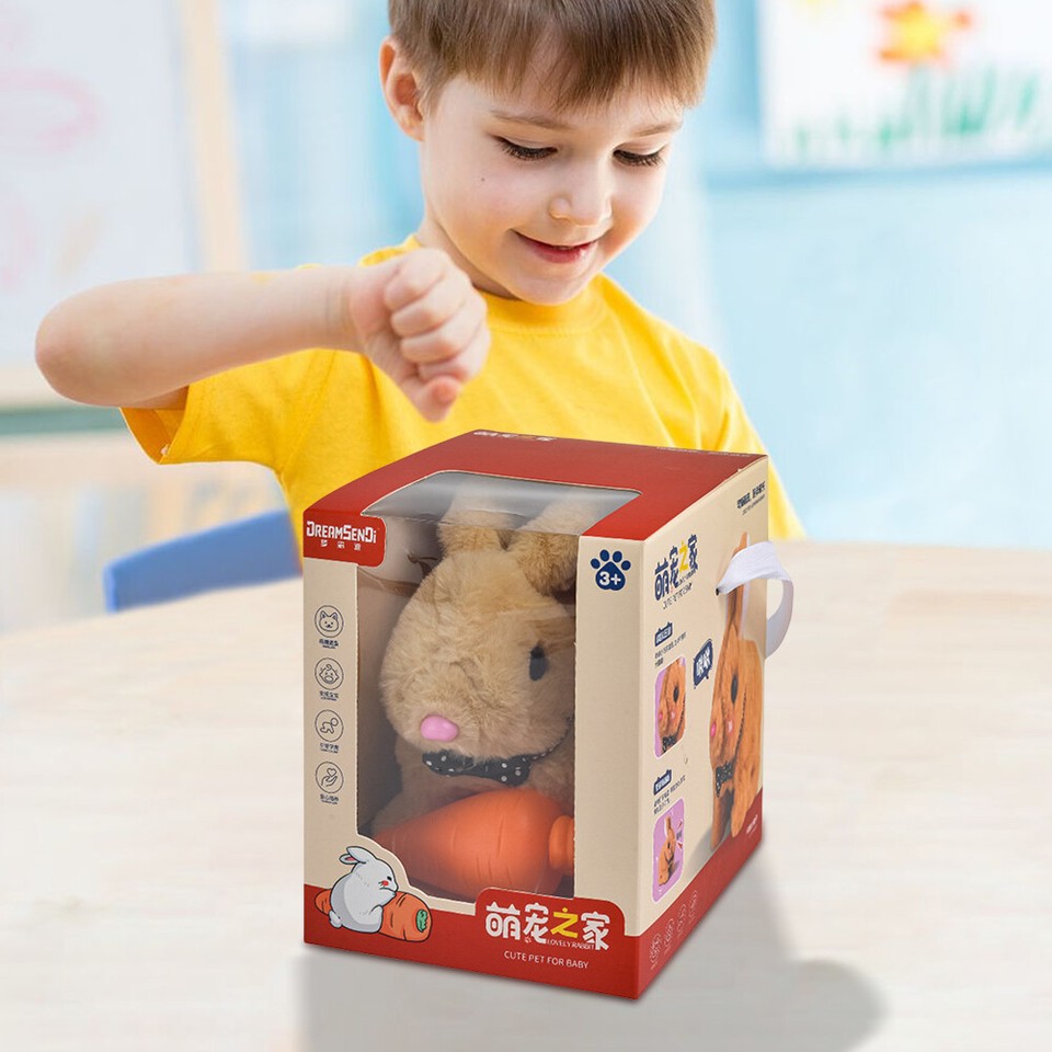 Electronic Robot Rabbit Plush Bunny Toy with Carrot for Kids Age 3 4 5 ...