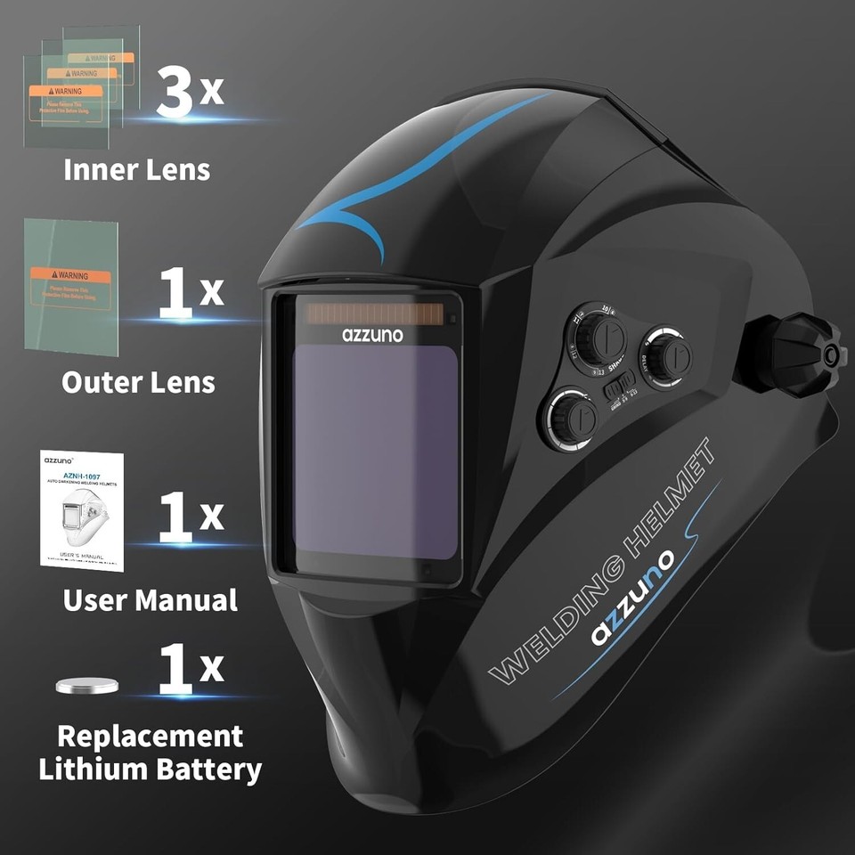 Large View Welding Helmet True Color Auto Darkening Solar Powered ...