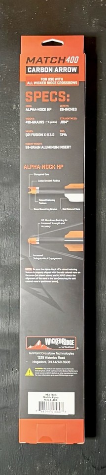 Wicked Ridge By Ten Point Match 400 20 Inch Carbon Arrows .004 6 Pack ...