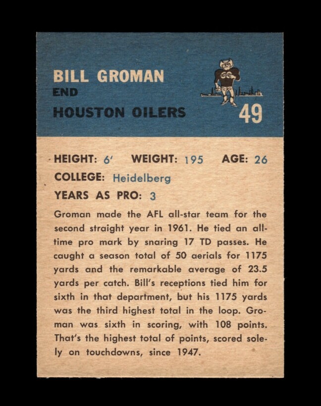 1962 Fleer Set-Break # 49 Bill Groman NM-MT OR BETTER *GMCARDS* | eBay