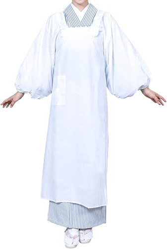 Traditional Japanese Kappogi Apron White Long Sleeve Kimono Style 120cm ...