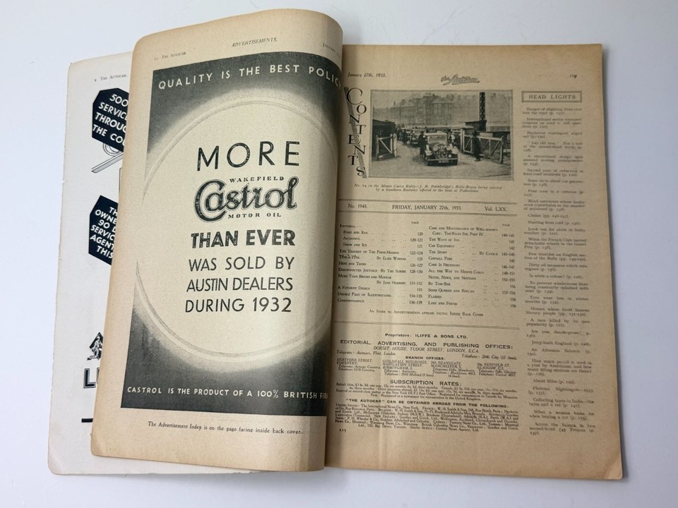 The Autocar Magazine Jan 27 1933 Vintage Automotive Publication Monte ...