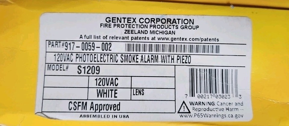 Gentex GN-503 Smoke And CO Alarm 120VAC With 9VDC Battery Backup C01209 ...