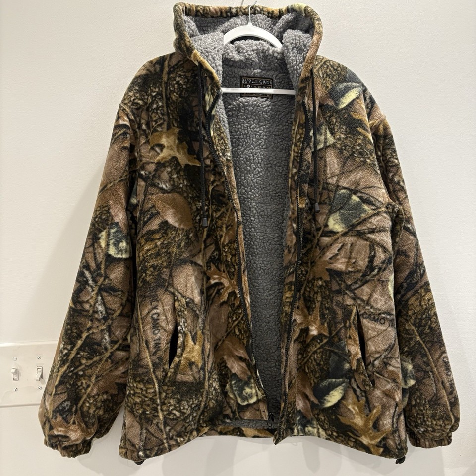 WFS Burly Camo Mens Multicolor Camouflage ZipFleece Hooded Hunting ...
