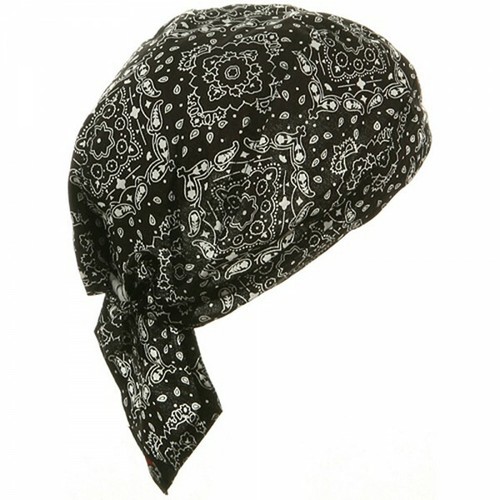 BLACK Cotton Bandana Cap Durag Hair Wrap Motorcycle Do Doo Dew Chemo ...
