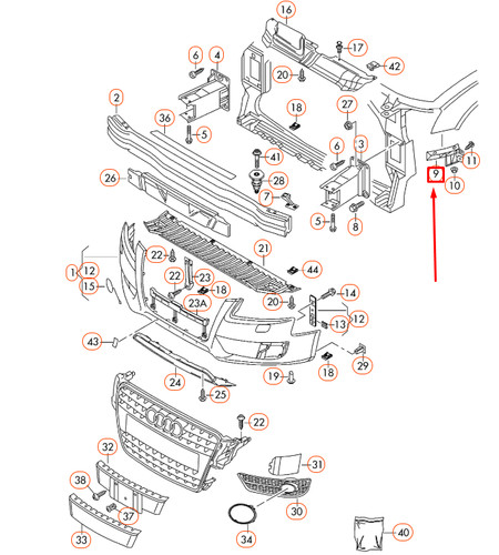 2009-2016 Audi A4 B8 Front Bumper Right Guide Section 8K0807284 ...