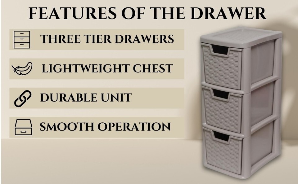 3 Tier Storage Unit Small Drawers Chest Tower Plastic A5 Size Desktop ...