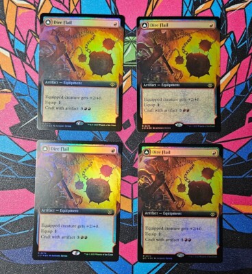 4x Dire Flail x4 NM Extended Art Foil MTG Lost Caverns of Ixalan ...