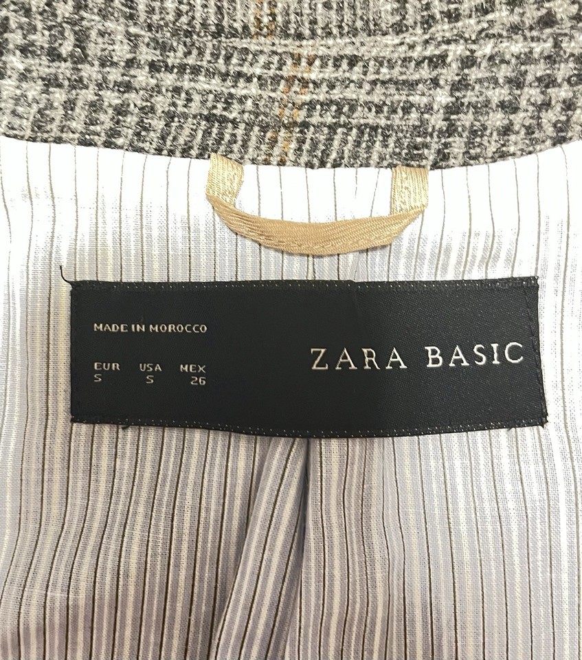ZARA Basic Tweed Blazer Women’s Small -Gray Plaid Elbow Patches Wool ...