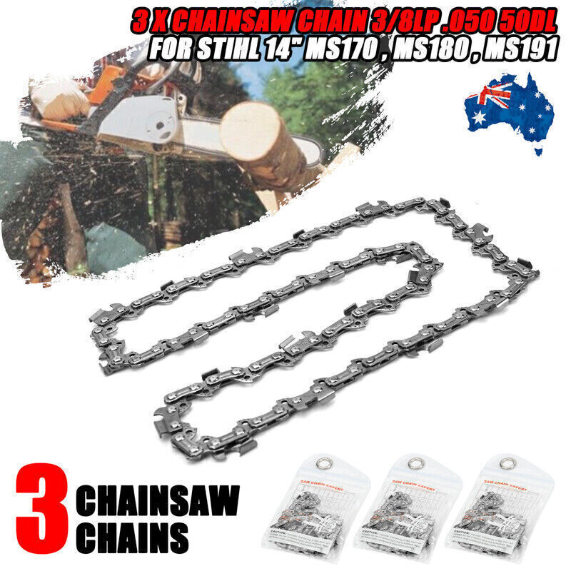 3PC Chainsaw Chain Fit for Stihl 14" Bar 50DL 3/8 LP 050 Gauge MS170 ...