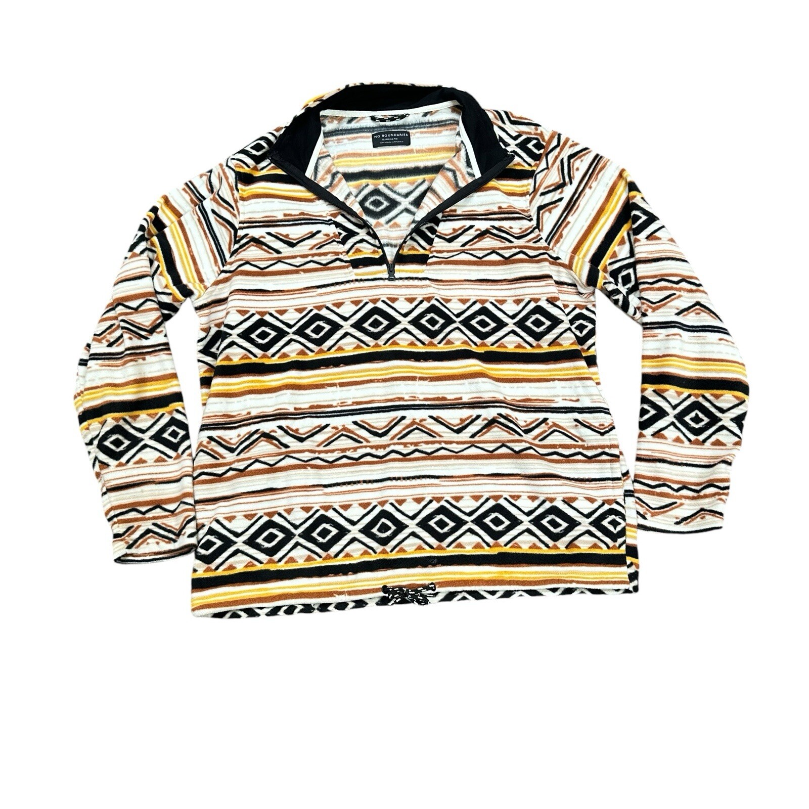 No Boundaries Mens Cream Aztec Fleece Quarter Zip Pul… - Gem