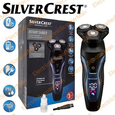 Silvercrest Cordless Rotary Shaver With Accessories LED Display IPX6 ...