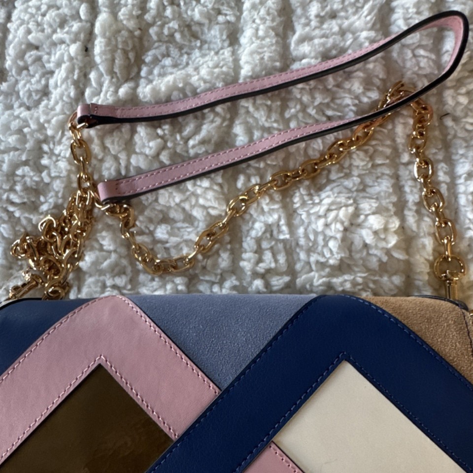 Tory Burch Colorblock Shoulder Bag Chain Strap Logo Accent Multicolor ...