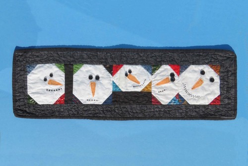 Handmade Quilted Snowmen Faces Heads Reversible Table Runner 24" x 7.25 ...
