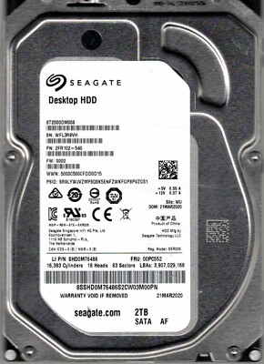 ST2000DM008, 2FR102-540, 0002, WU, WFL3 SEAGATE SATA 2TB MAR 2020 | eBay