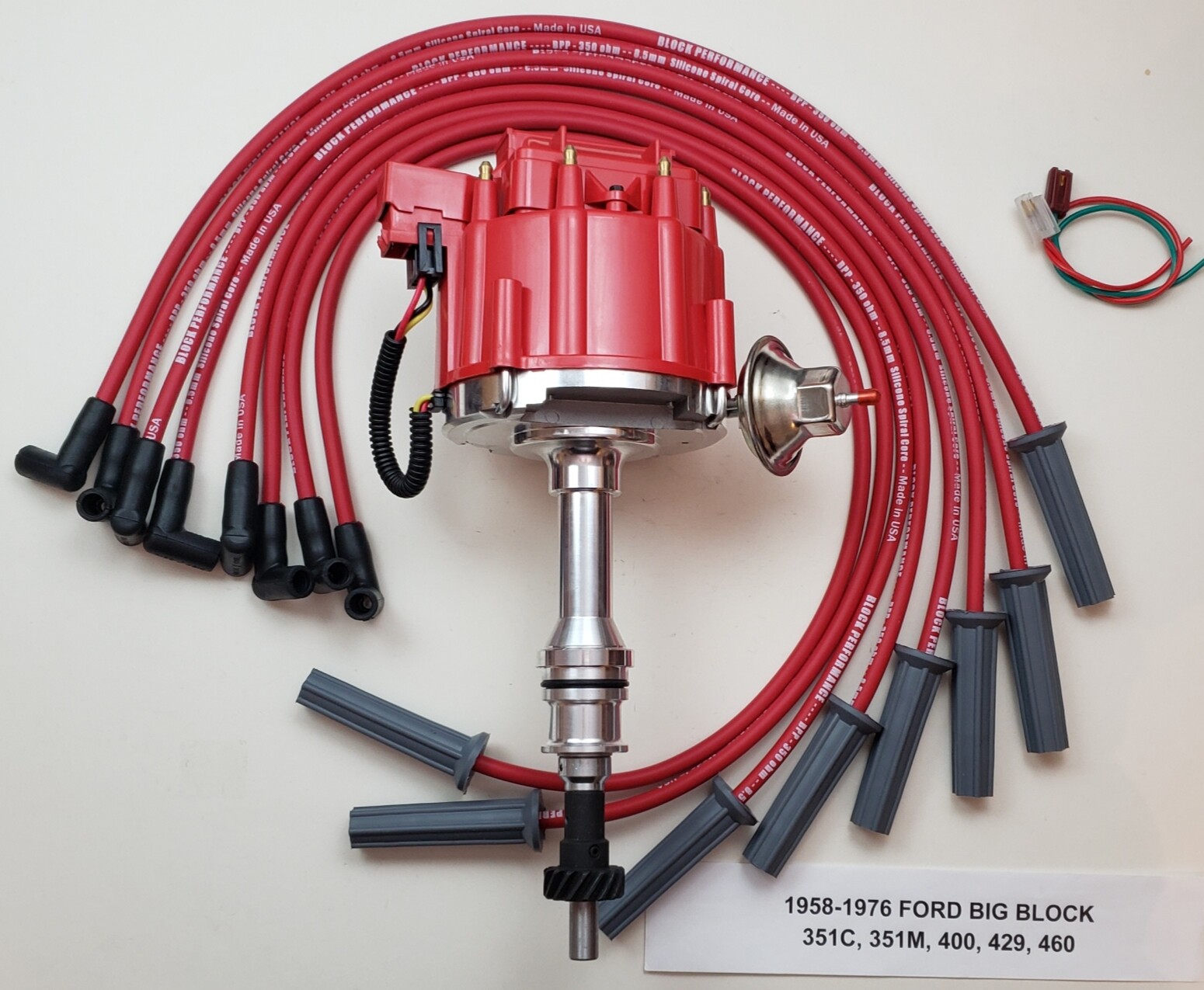 FORD 351C 351M 400 429 460 RED HEI DISTRIBUTOR + 8.5mm SPARK PLUG WIRES ...
