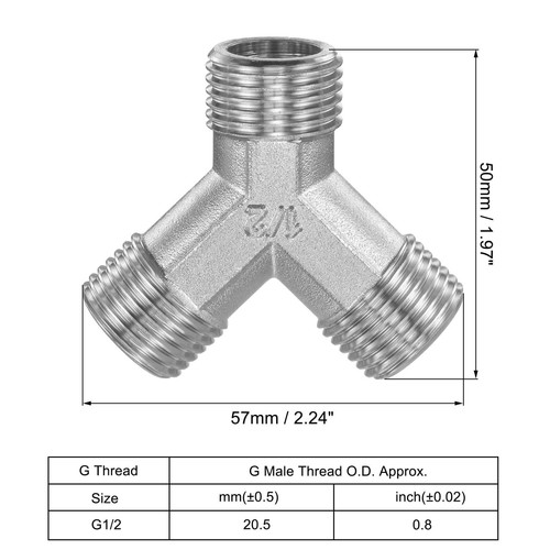 Copper Pipe Fitting G1/2 Male Y Shape 3 Way Wye Hose Connector Adapter ...
