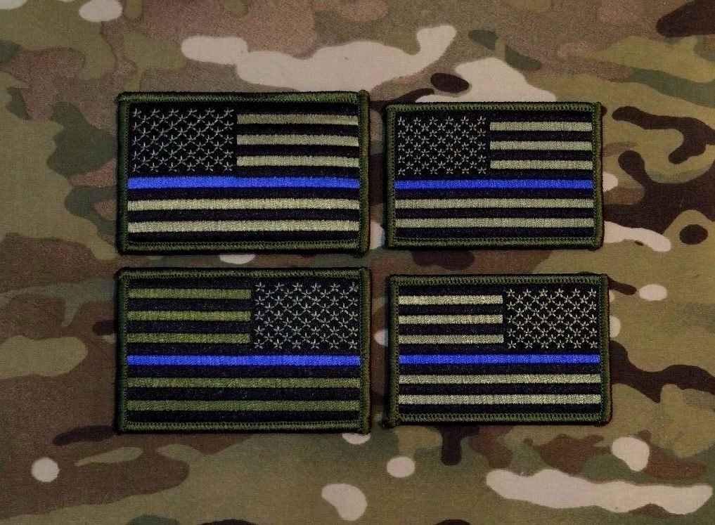 Subdued Thin Blue Line OD Green & Black American Flag Law Enforcement ...