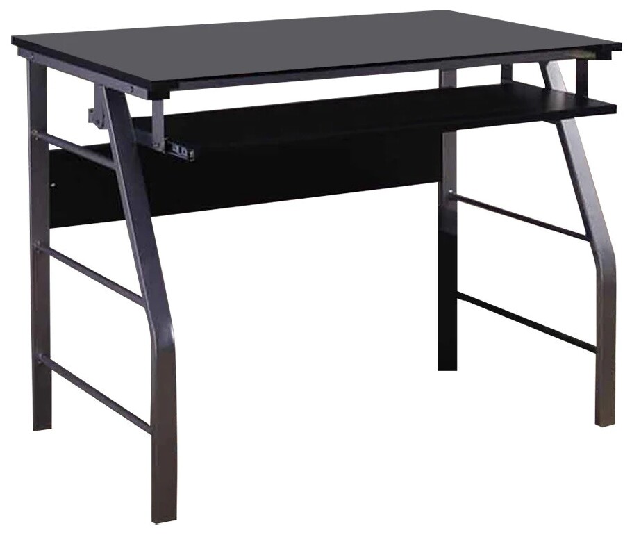 Home & Office Metal and Glass Workstation Computer Desk with Keyboard ...