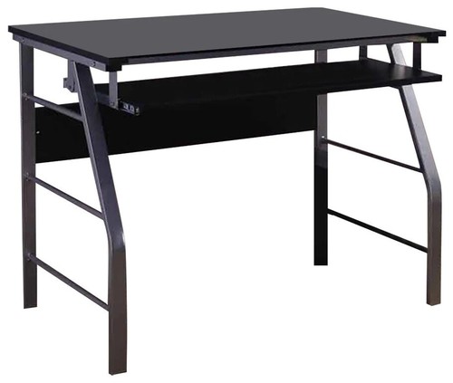 Home & Office Metal and Glass Workstation Computer Desk with Keyboard ...