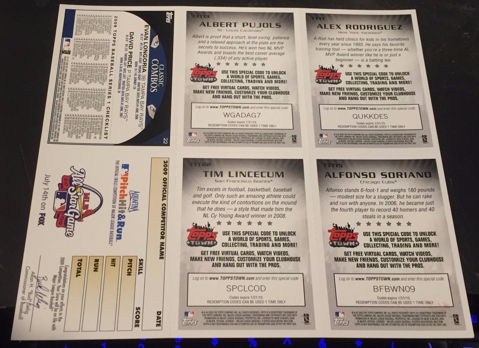 2009 Topps LOT of 2 MLB Pitch Hit & Run UNCUT 6 Card PROMO Sheets ...