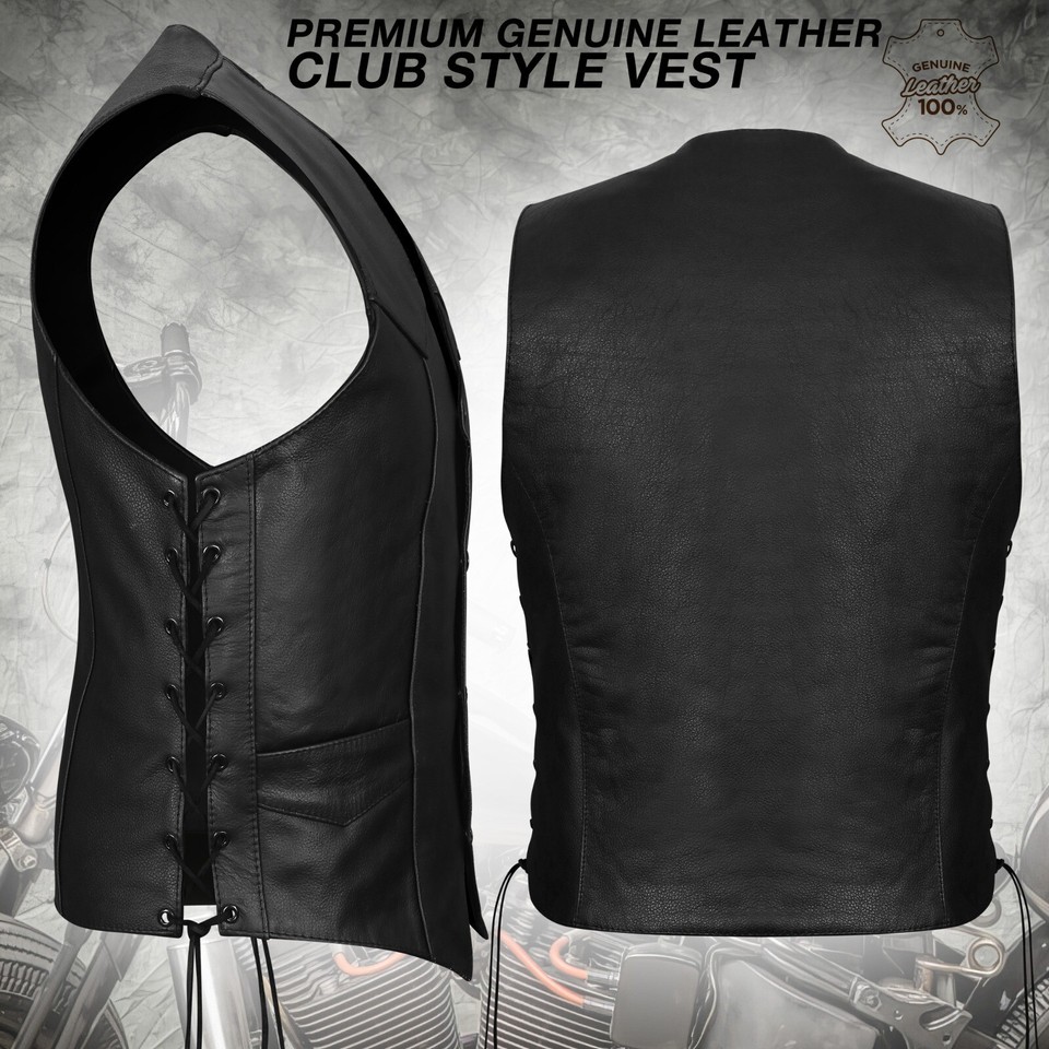 Men's Motorcycle vest Genuine Leather vest Club Style Biker Vest, Gun ...