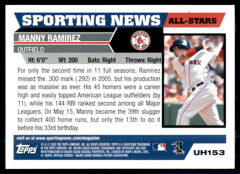 2005 Topps Updates & Highlights Manny Ramirez Boston Red Sox #UH153 | eBay