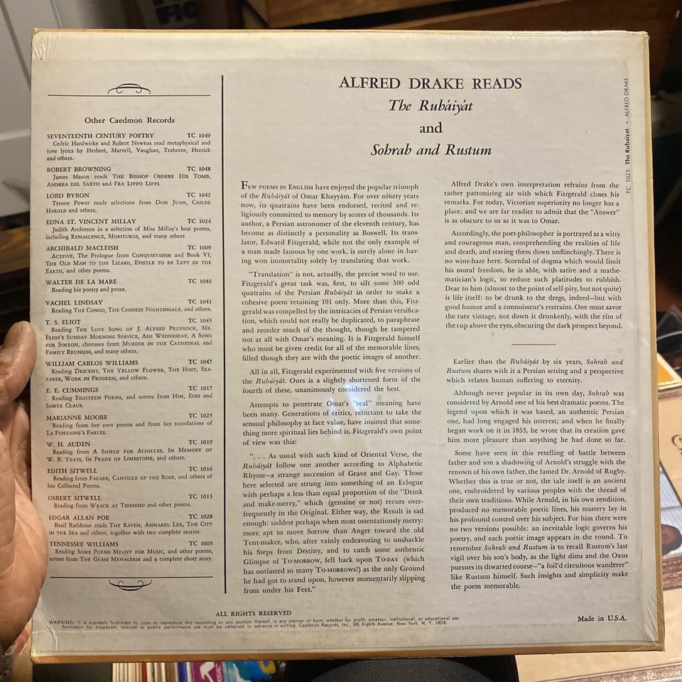 SEALED Alfred Drake - The Rubaiyat and Sohrab Arad Rustum of Omar ...