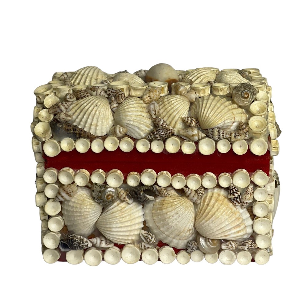 Vintage Seashell Shell Trinket Jewelry Box Treasure Chest Sailors Boho ...