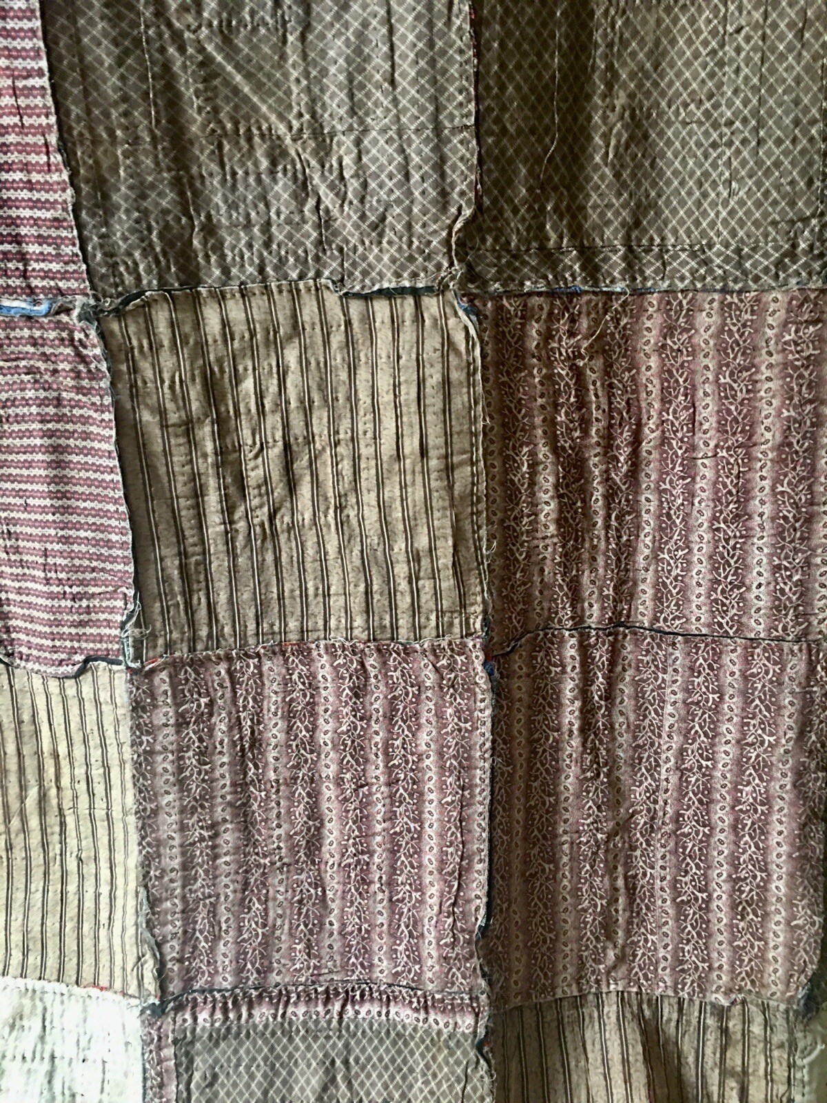 Antique Primitive Farmhouse Log Cabin Quilt ~ Red Black Blue Green ...