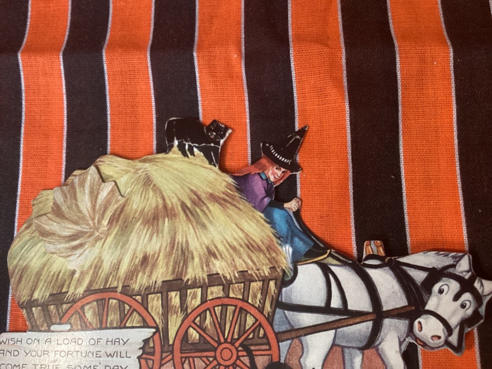 Vintage Halloween Witch hay wagon Fortune place card Gloria Swanson ...