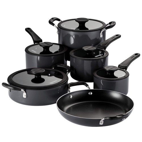 Aluminum Non Stick 11-Piece Nesting Pots and Pans Set with Lids - Gray ...