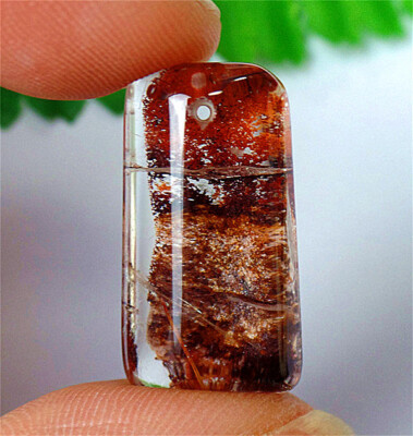 27x15x8mm Clear Natural Red Ghost Crystal Quartz Trapezoid Pendant Bead ...
