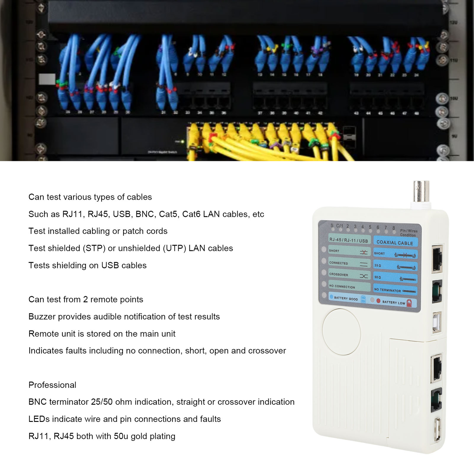 UTP STP Wire Tester USB BNC RJ11 RJ45 LAN Cable Remote Cable Tester ...