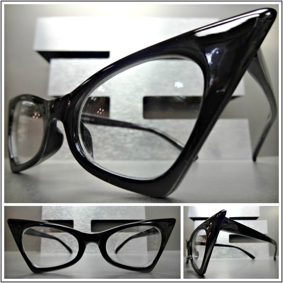CLASSIC VINTAGE RETRO EXAGGERATED CAT EYE Style Clear Lens EYE GLASSES ...