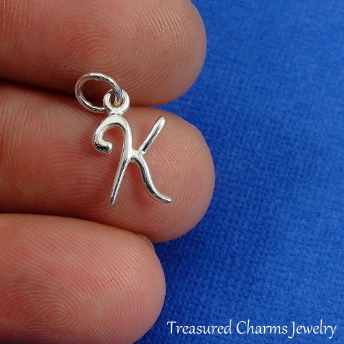 925 Sterling Silver Letter K Charm - Initial Script Cursive K Alphabet ...