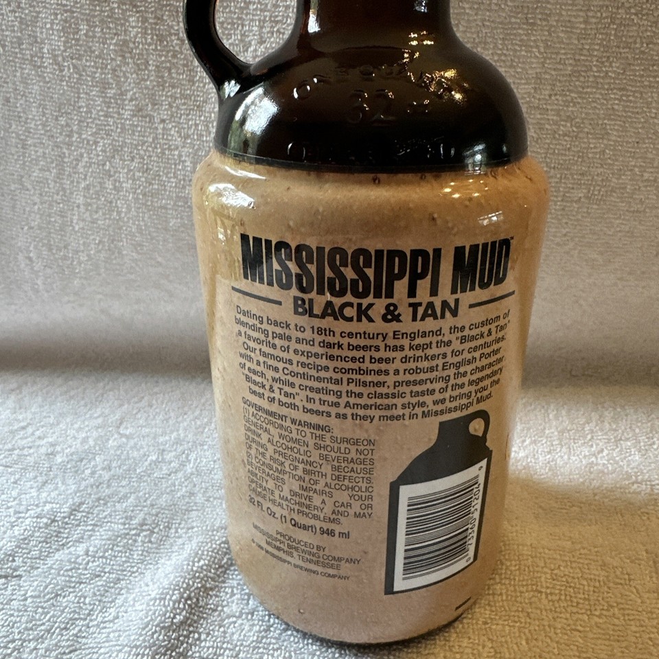 Empty Mississippi Mud Black & Tan Glass Beer Jug Bottle 1 Qt.Glass ...