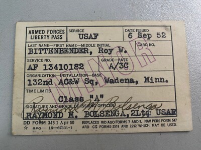 1952 U.S. ARMED FORCES LIBERTY PASS, NAMED AND UNIT MARKED | eBay