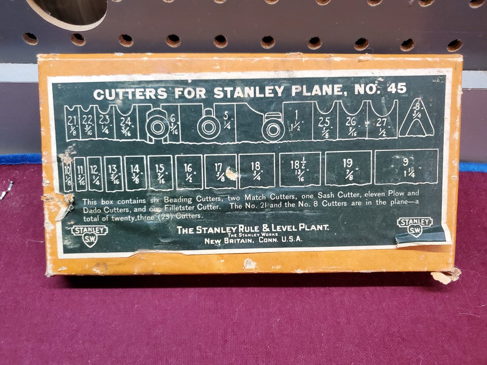 Vtg 30's Stanley Rule & Level Co. No 45 Plane & Cutters Org Box, USA ...