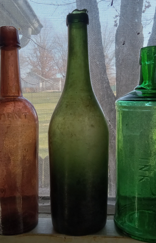 1820s DUG FREE BLOWN WINE BOTTLE JAGGED TUBE PONTIL CRUDE APPLIED RING ...