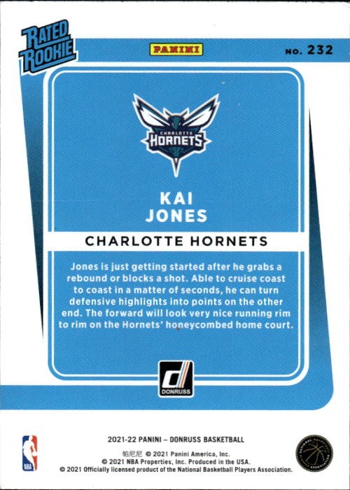 2021-22 Donruss Kai Jones #232 Holo Orange Laser Charlotte Hornets 24N ...