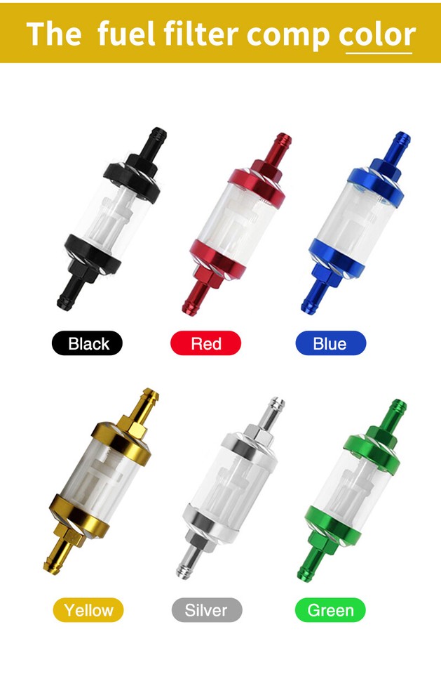 8MM Inline Motorcycle Glass Fuel Gas Petrol Filter + Oil Pipe Hose + 4x ...