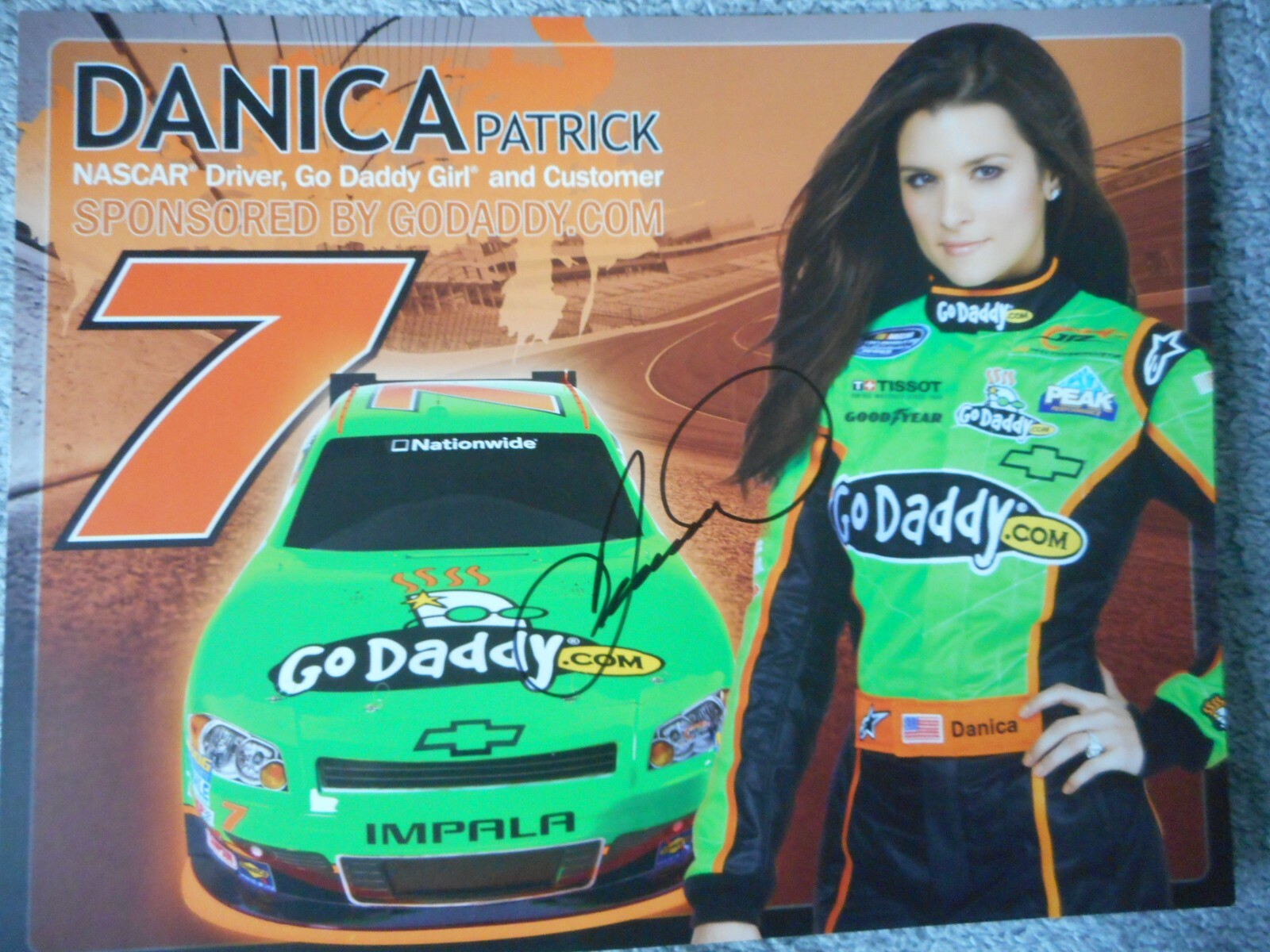 Danica Patrick signed 2011 #7 GODADDY.com Chevy NATIONWIDE 8.5x11 Hero ...