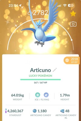 Pokemon Trade GO -- Shiny Articuno Year 2018 LeveI 40 + 3 Moveset | eBay