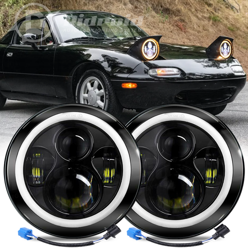 PAIR 7inch Round LED Headlights Hi/Low Beam DRL SET For Mazda 1979-85 ...