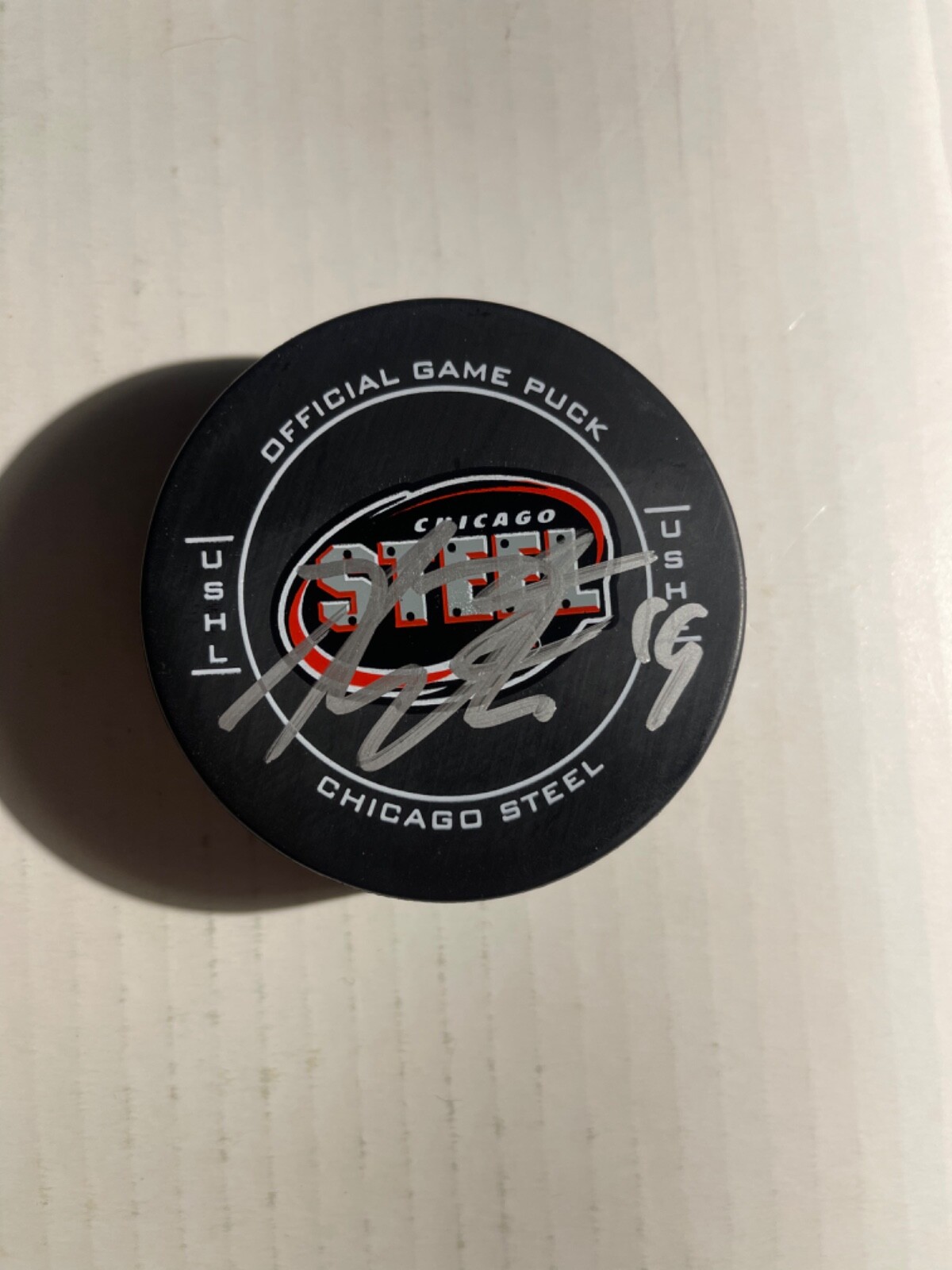 Michigan Wolverines ADAM FANTILLI Signed Chicago Steel Hockey Puck | eBay