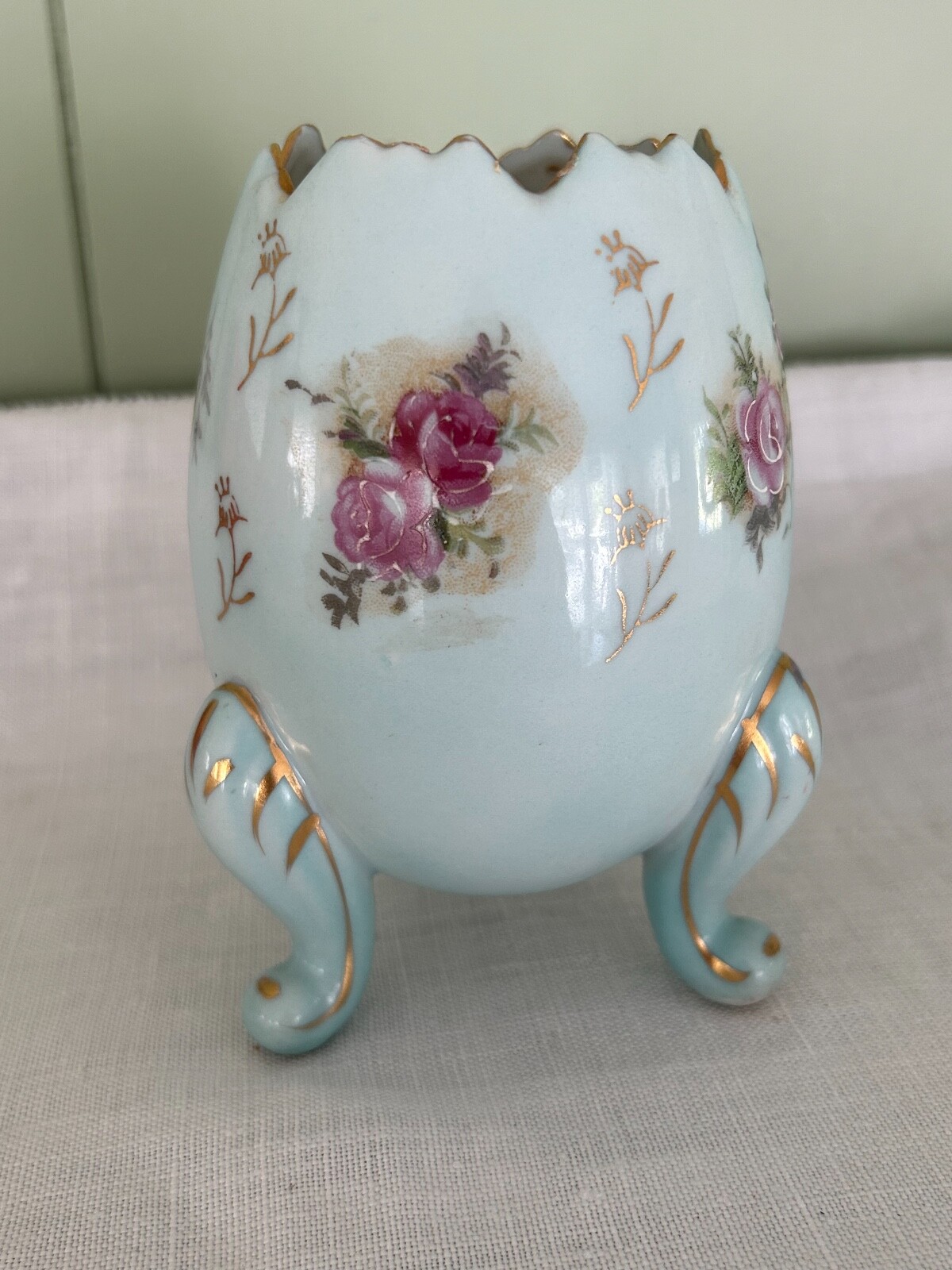 Vintage Egg Cup Footed Porcelain Soft Blue Inarco Vase Hand-Painted ...